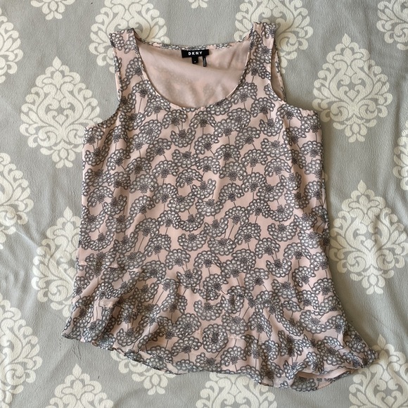 Dkny | Tops | Dkny Light Pink White Floral Pattern Asymmetrical Tank ...